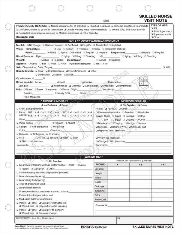 Skilled Nurse Visit Note Form Skilled Nurse Visit Note Form